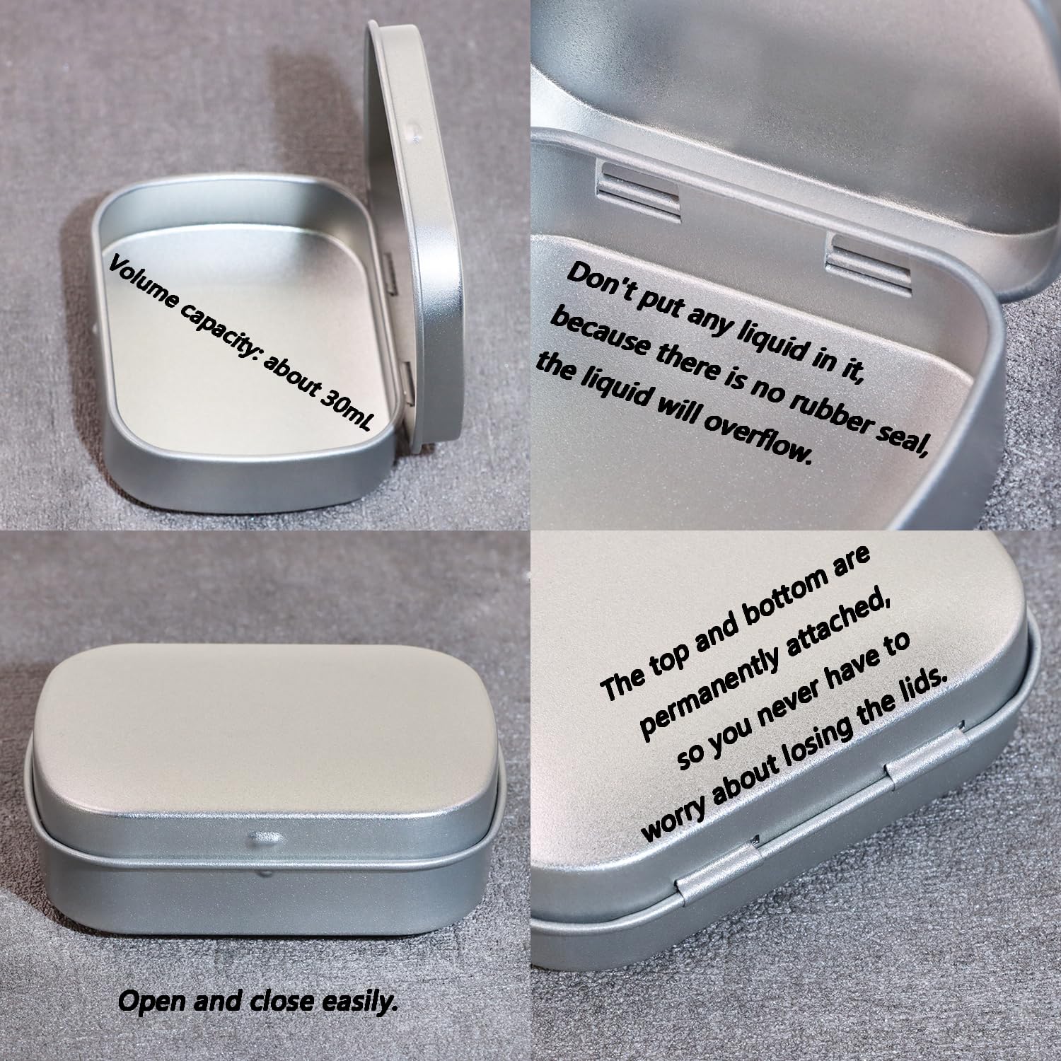 Mini Skater Silver Metal Rectangular Empty Hinged Tins Box 2.3x1.7x0.59 Inch Portable Home Kitchen Small Storage Container with Lids for Small Items Jewelry Beads Craft Projects (8)