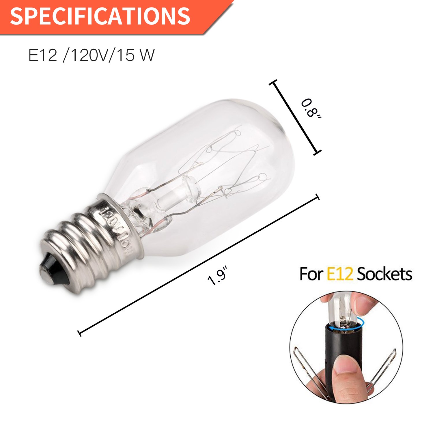 Betus Original Replacement Long Lasting 15 Watt Dimmable E12 Socket Warm White Household Salt Lamp Bulb Candle Warmers - Value Pack of 12