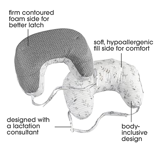 Boppy Nursing Pillow Best Latch, Gray Pennydot Leaf Stripe, Lactation Consultant Created, Firm Contoured and Plush Sides for Breastfeeding Options, Padded Belt, Plus Sized to Petite, Machine Washable