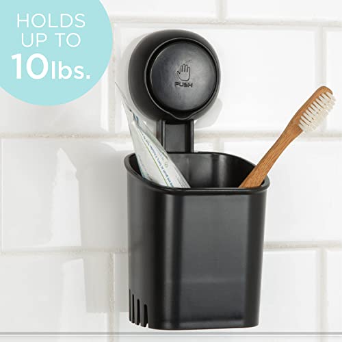 Bath Bliss Power Lock Gel-Suction Toothbrush Holder | Suction Mount | Bathroom Mirror or Wall Hang | No Tools Required | Toothpaste | Razor | Easy Release | Matte Black