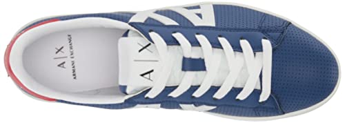 A|X Armani Exchange Men's Leather Logo Low Top Sneaker, Blue+Red, 8