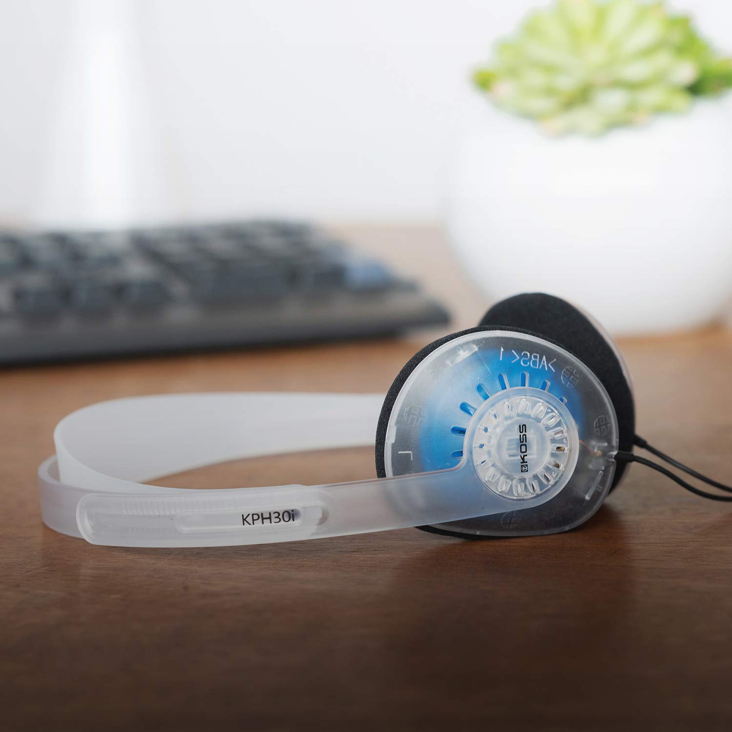 Koss KPH30iCL On-Ear Headphones, in-Line Microphone and Touch Remote Control, D-Profile Design, Wired with 3.5mm Plug (Clear)