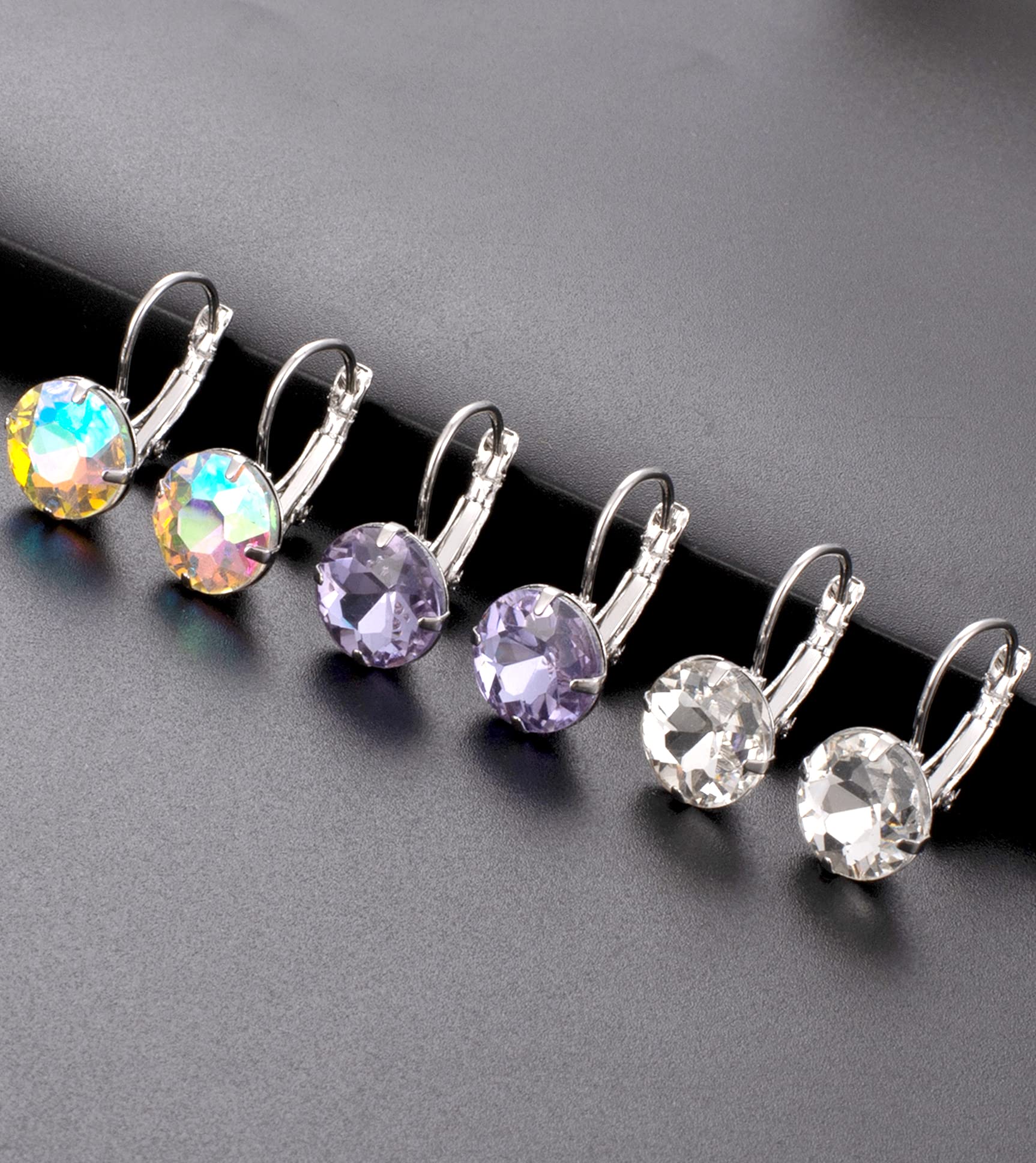 Akeoqi 6 Pairs Leverback Dangle Earrings Set Multi-color Round Cubic Zirconia Dangle Earrings For Women