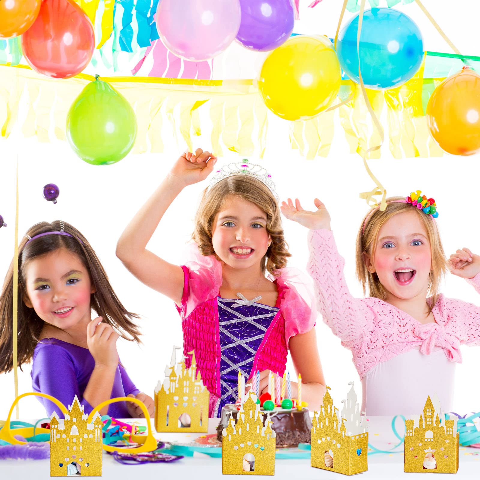 Chrisfall 24 Pieces Princess Castle Boxes Princess Castle Candy Boxes Princess Castle Party Decorations Glitter Princess Castle Birthday Favor Boxes for Wedding Birthday Party Supplies