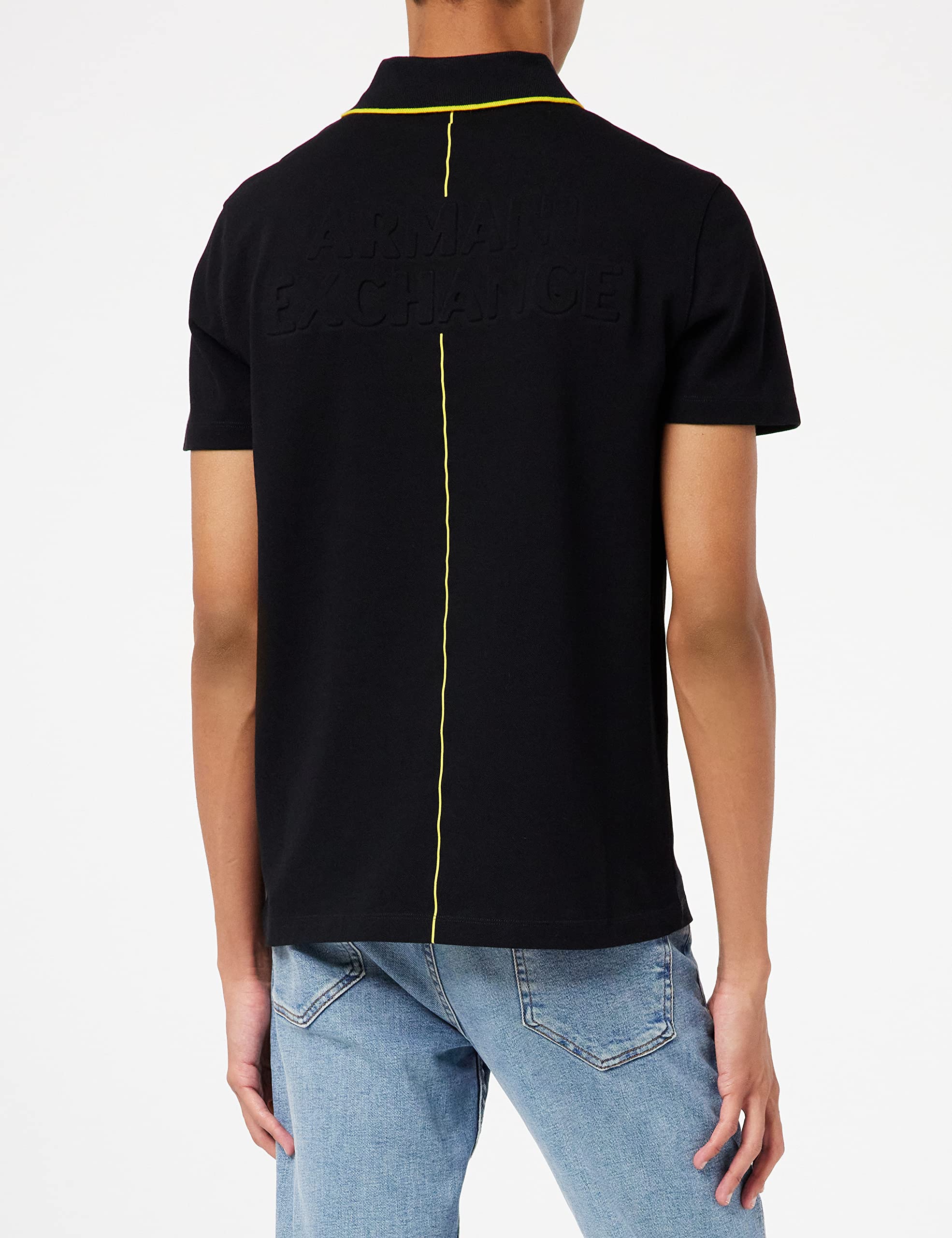 A|X ARMANI EXCHANGE mens Embossed Logo Back Zip Polo Shirt, Black, Large US