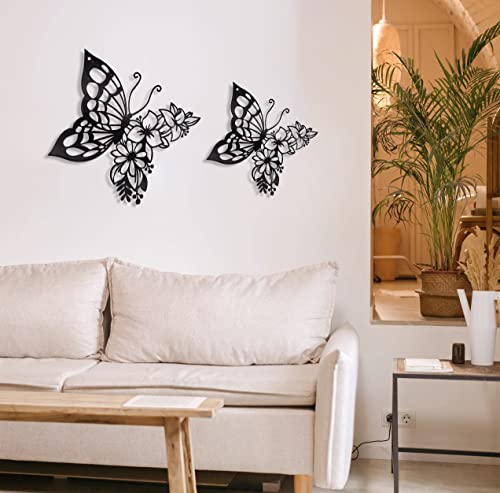 EZ4ENCE Butterfly Decoration Wall Art Boho Wall Home Decor Hanging Appearance Wall Decor Metal Hanging Butterfly Decor Flower Wall Art for Bedroom Living Room Home Wall,Black(Medium)