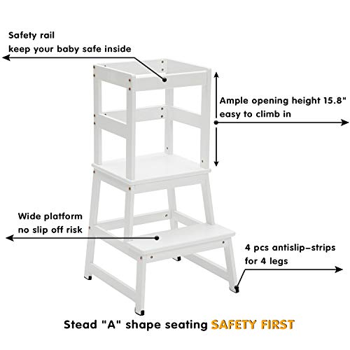DuDuEase Kitchen Step Stool for Kids and Toddlers with Safety Rail Children Standing Tower for Kitchen Counter, Parents' Helper Kids Learning Stool, White