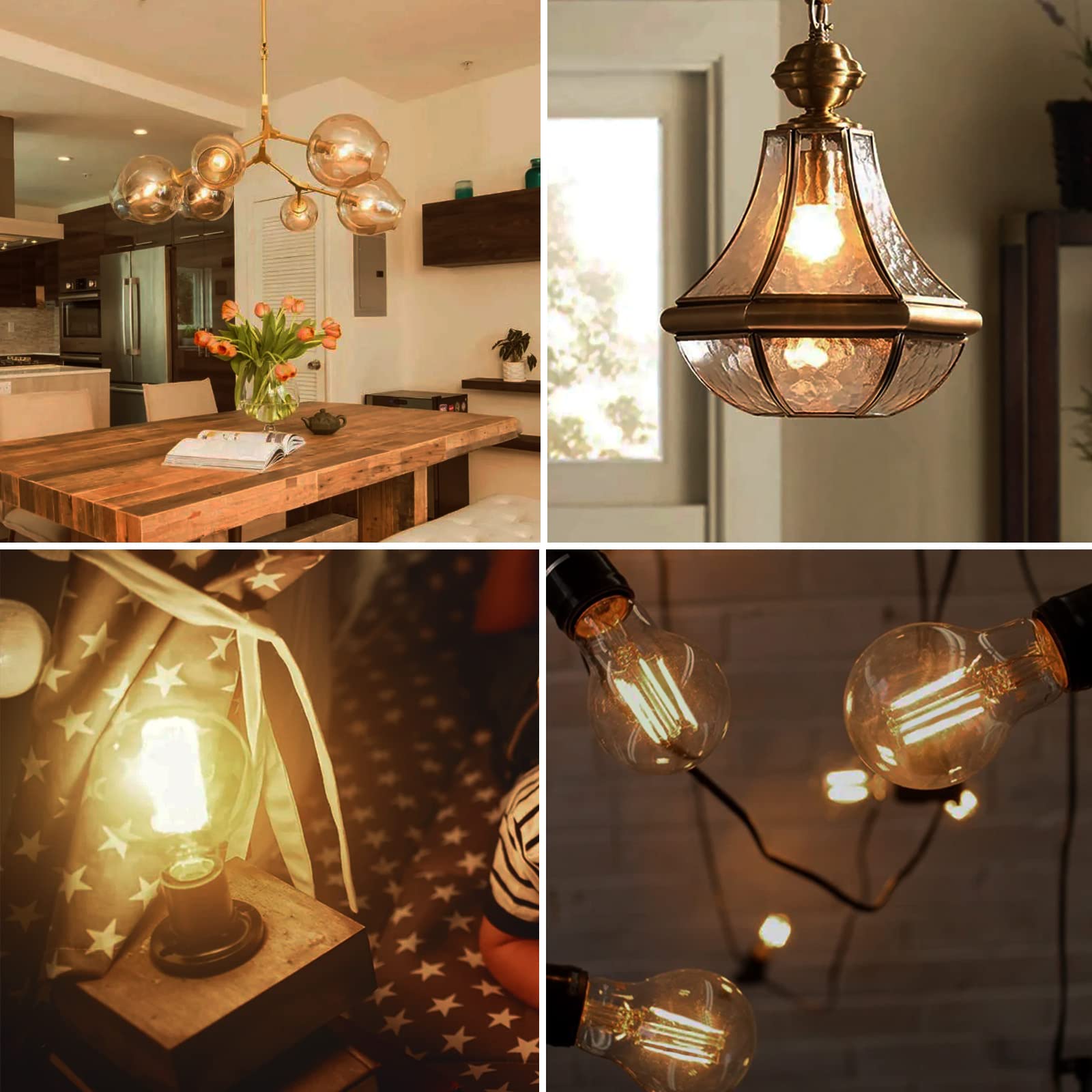 A19 E26 Base Dimmable Edison LED Bulbs, 6W(60 Watt Equivalent) Stepless Dimming Light Bulbs 630LM, 2700K Warm White, Vintage Clear Glass LED Filament Bulb for Home, Wall Sconce, Ceiling Fan, 6 Pack