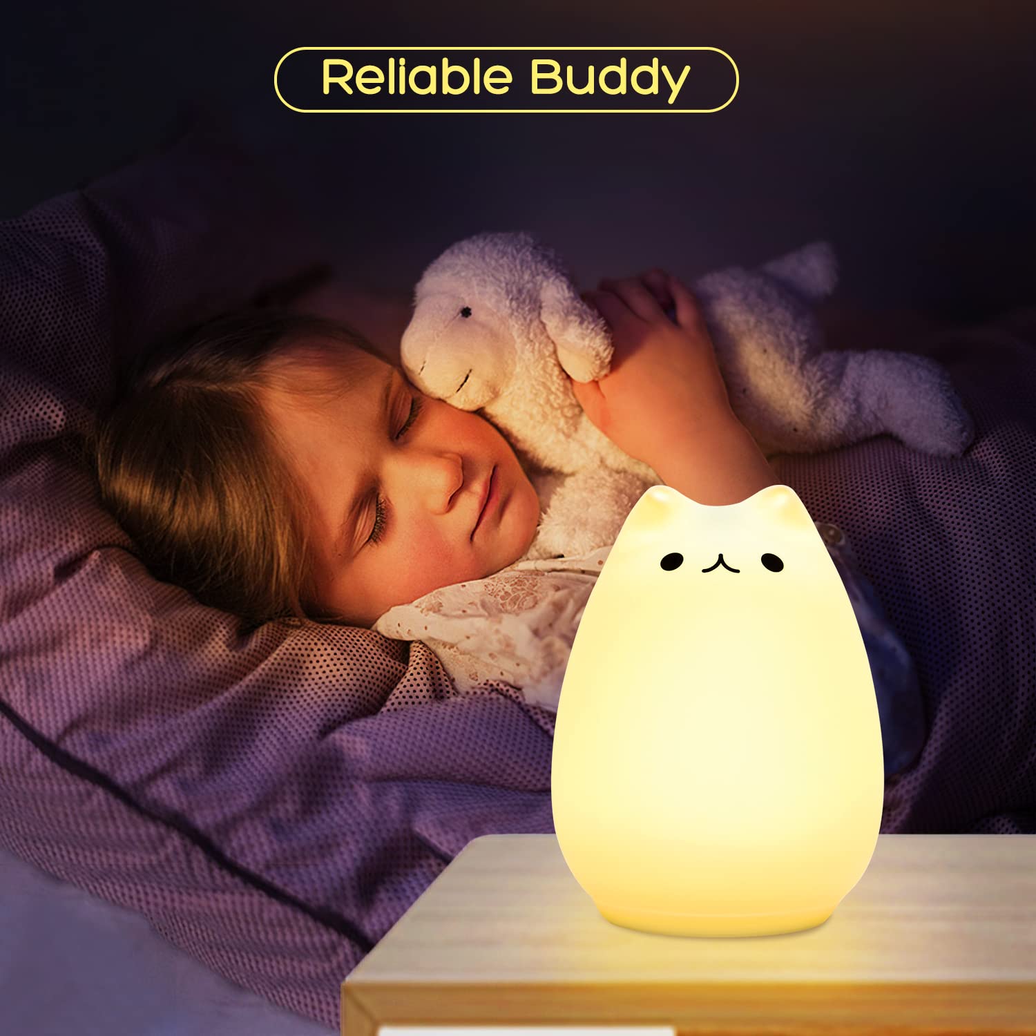Litake Kitty Night Light, USB Rechargeable Silicone Cute Cat Night Light for Kids Baby Children, 7-Color Changing LED Cat Lamp Nursery Nightlights for Kids bedroom (Celebrity Cat)