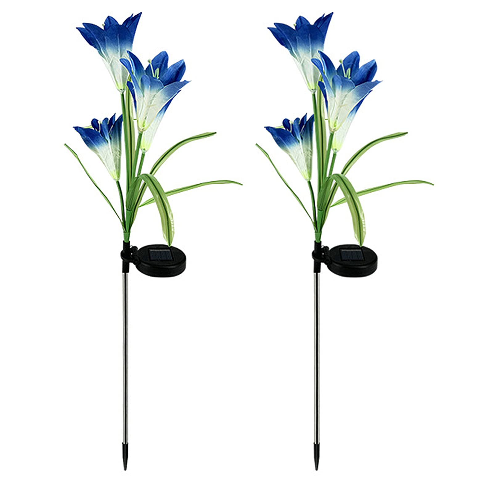 SINGFNH Outdoor Garden Solar Stake Light,2 PCS Beautiful Lily Lamp with Colorful Light,Waterproof Stainless Steel LED Light for Home Garden Patio Courtyard Decoration, 31.4 inch,Blue