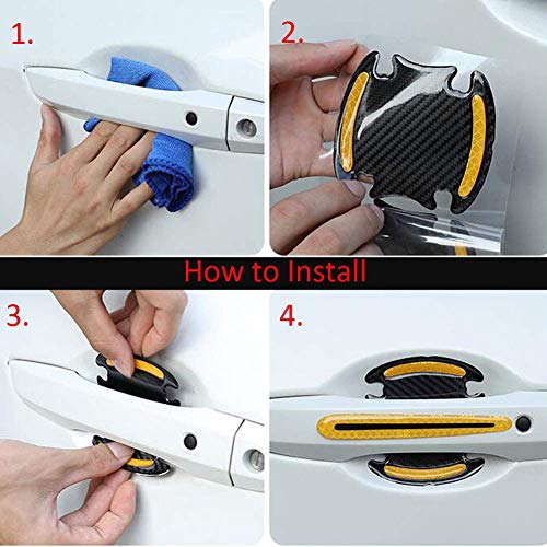 WindCar Car Door Handle Reflective Stickers Universal Auto Door Handle Scratch Cover Guard Protective Film Pad with Safety Reflective Strips 8 Pack (Diamond White)