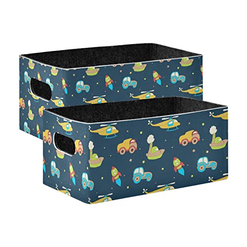 Cartoon Transports Car Storage Basket Felt Storage Bin Collapsible Storage Box Cloth Baskets Containers Organizer for Kids Bedroom Magazine