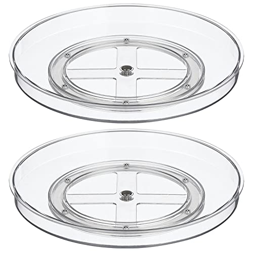mDesign Lazy Susan Turntable Plastic Spinner for Kitchen/Bathroom, Pantry, Fridge, Cupboards, or Counter Organizing, Fully Rotating Organizer for Food, 11.5" Round - Lumiere Collection - 2 Pack, Clear