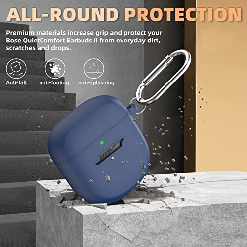 Bose QuietComfort Earbuds II Case(2022), WOFRO Silicone Protective Skin Cover for New Bose QuietComfort Earbuds 2 Accessories with Carabiner (Blue)