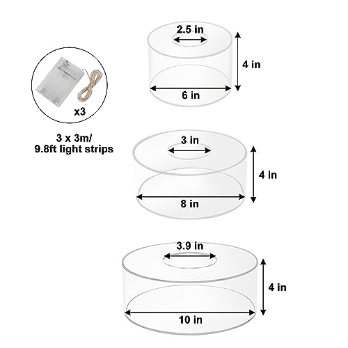 Cutora 3PCS Acrylic Cake Stand Fillable Clear Cake Riser Box Cylinder Round Display Case for Wedding Birthday Party 3 Tiers 6" 8" 10"