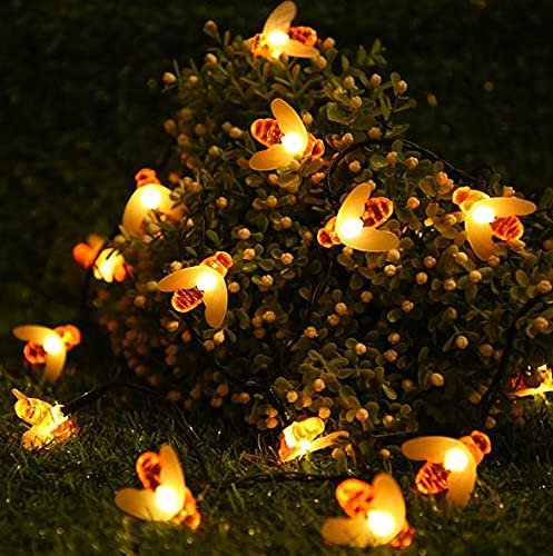XLXX Battery Operated，6.5FEET 10 Lights,LED Bee Solar/Dragonfly Lights for Christmas Trees, Outdoor Garden, Patio, Fence, Wedding, Party (BEE, Warm White)