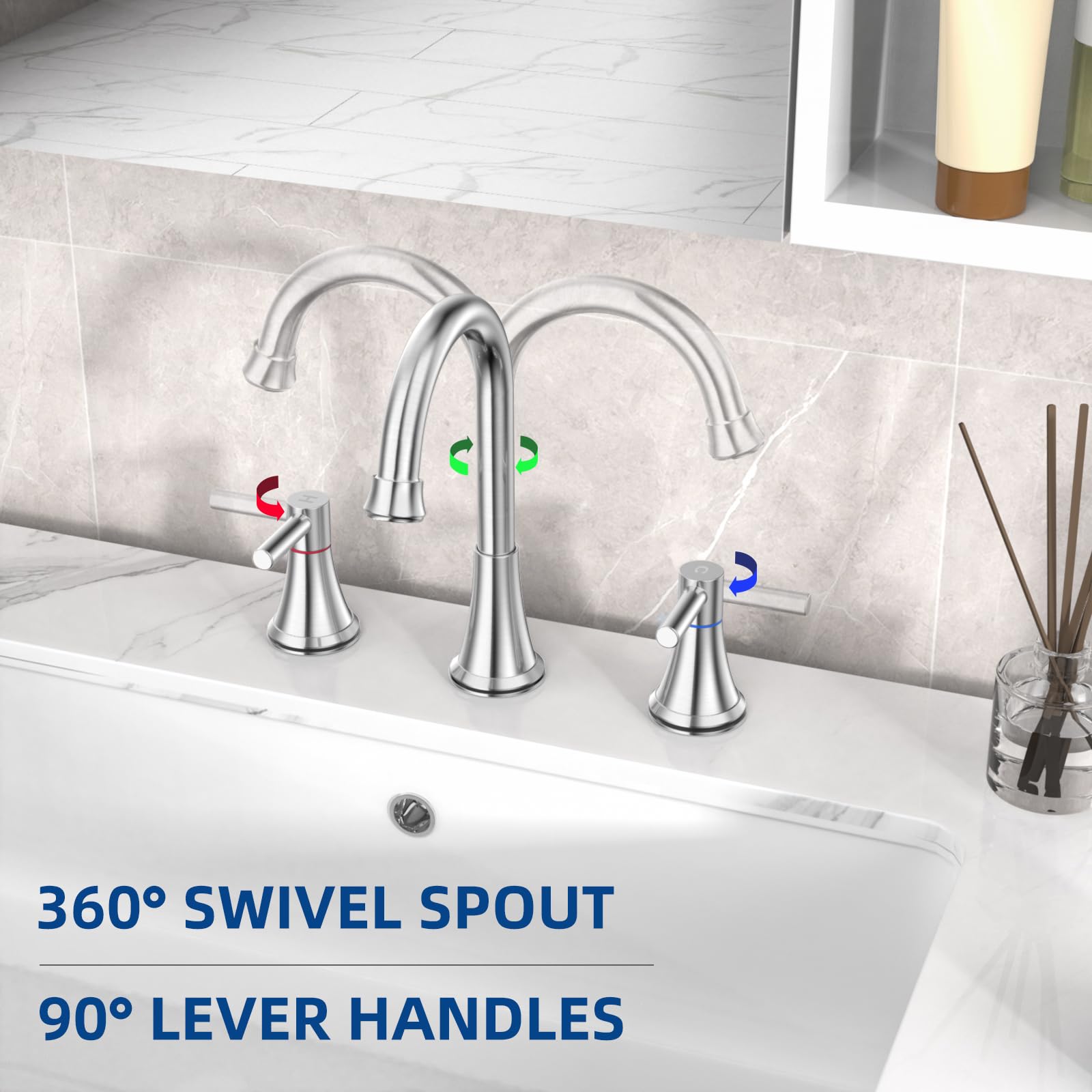 Bathroom Faucets for Sink 3 Hole,Faucet for Bathroom Sink,8 Inch Widespread Bathroom Sink Faucet with Pop-up Drain and 2 Supply Hoses for Bathroom Vanity Lavatory (Brushed Nickel)