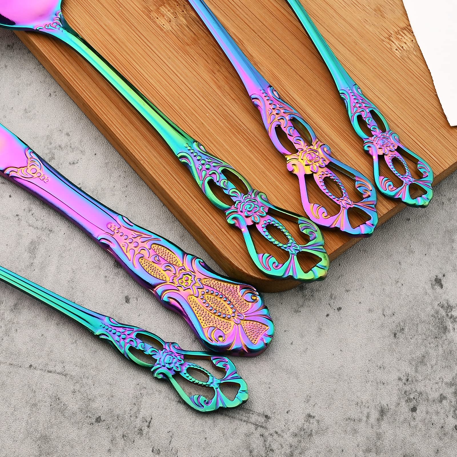 Jankng 6pcs Basic Rainbow Fork, Royal Stainless Steel Dinner Fork With Royal Handle, Metal Forks Set For Eating Salad Fish, Mirror Finish