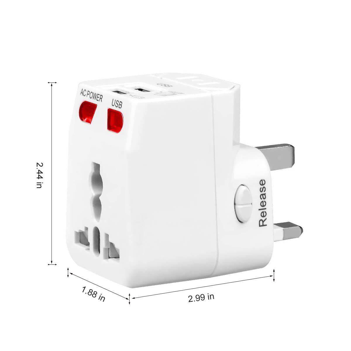 Universal Travel Adapter, Vsanstar International Wall Charger AC Plug Adaptor with 3A Smart Power and 2.1A USB for European USA UK EU Thailand NZ Australia 150 Countries(White)