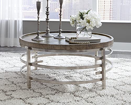 Signature Design by Ashley Zinelli Contemporary Coffee Table with Tray-Style Top and Chrome Base, Gray