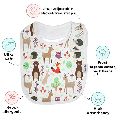 KiddyStar Premium Organic Cotton Toddler Bib, 5-pack Extra Large Baby Bibs, Baby Shower Item for Feeding, Drooling, Teething (Dinos & Whales)