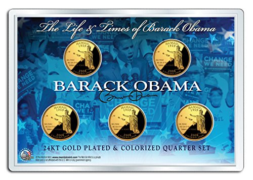 BARACK OBAMALife & Times 24K Gold Plated Statehood Hawaii Quarter 5-Coin Set