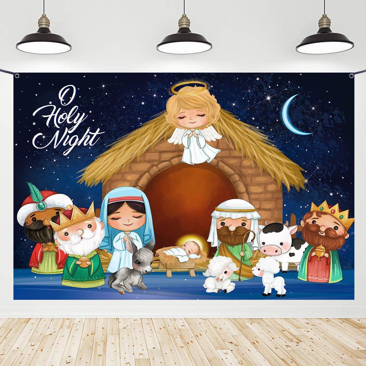Manger Scene Religious Christmas Backdrop,Holy Nativity Christmas Large Background Supplies for Jesus Holy Night Religious Christmas Decoration