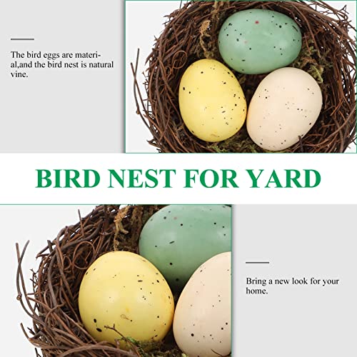 ARTIBETTER Artificial Bird Nest with 3 Bird Eggs Country Style Simulation Twig Bird Nest Handmade Rattan Nest DIY Craft Tree Ornament for Easter Garden Decor