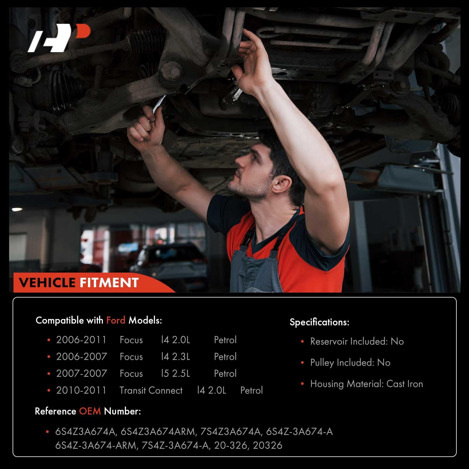 A-Premium Power Steering Pump, with Pulley & Reservoir, Compatible with Ford Focus 2006-2011, Transit Connect 2010-2011, 2.0L 2.3L 2.5L Gas, Replace # N7120153, 6S4Z3A674A