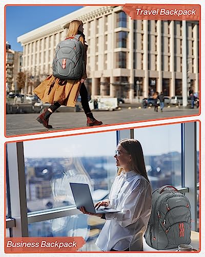 BAGSMART Large Travel Backpack for Women Men,Laptop Backpack Flight Approved Carry On Computer Bag Fits 17 Inch Laptop,Water Resistant Outdoor Backpack for Hiking Business,Grey