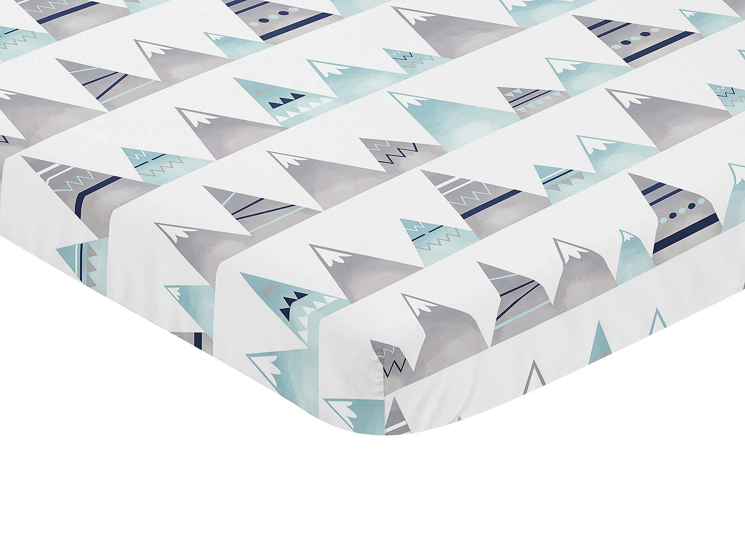 Sweet Jojo Designs Navy Blue, Aqua and Grey Aztec Baby Boy or Girl Unisex Fitted Mini Portable Crib Sheet for Mountains Collection - for Mini Crib or Pack and Play ONLY