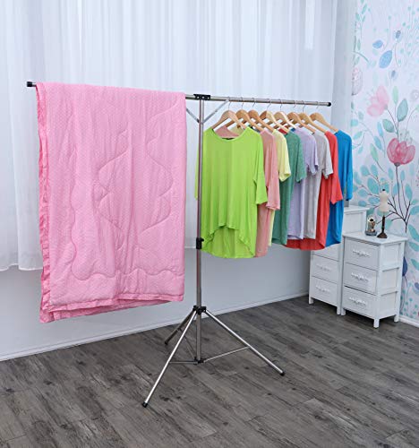 exilot Foldable Portable Space Saving Clothes Drying Rack, Heavy Duty Stainless Steel Laundry Drying Racks, Adjustable High Capacity Garment Rack, with Windproof Hooks.