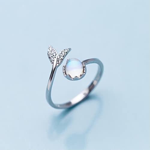 925 Sterling Silver Cute Tail Moonstone Personality Adjustable Ring Jewelry