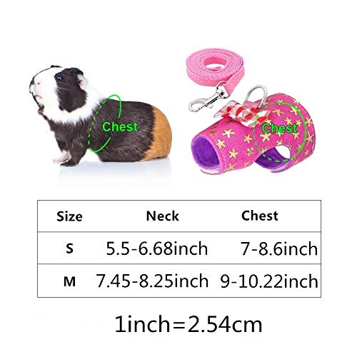 Wontee Small Pet Harness Vest and Leash Set with Bowknot and Bell Decor for Gerbil Guinea Pig Squirrel Kitten Outdoor Walking (S, Pink Star)