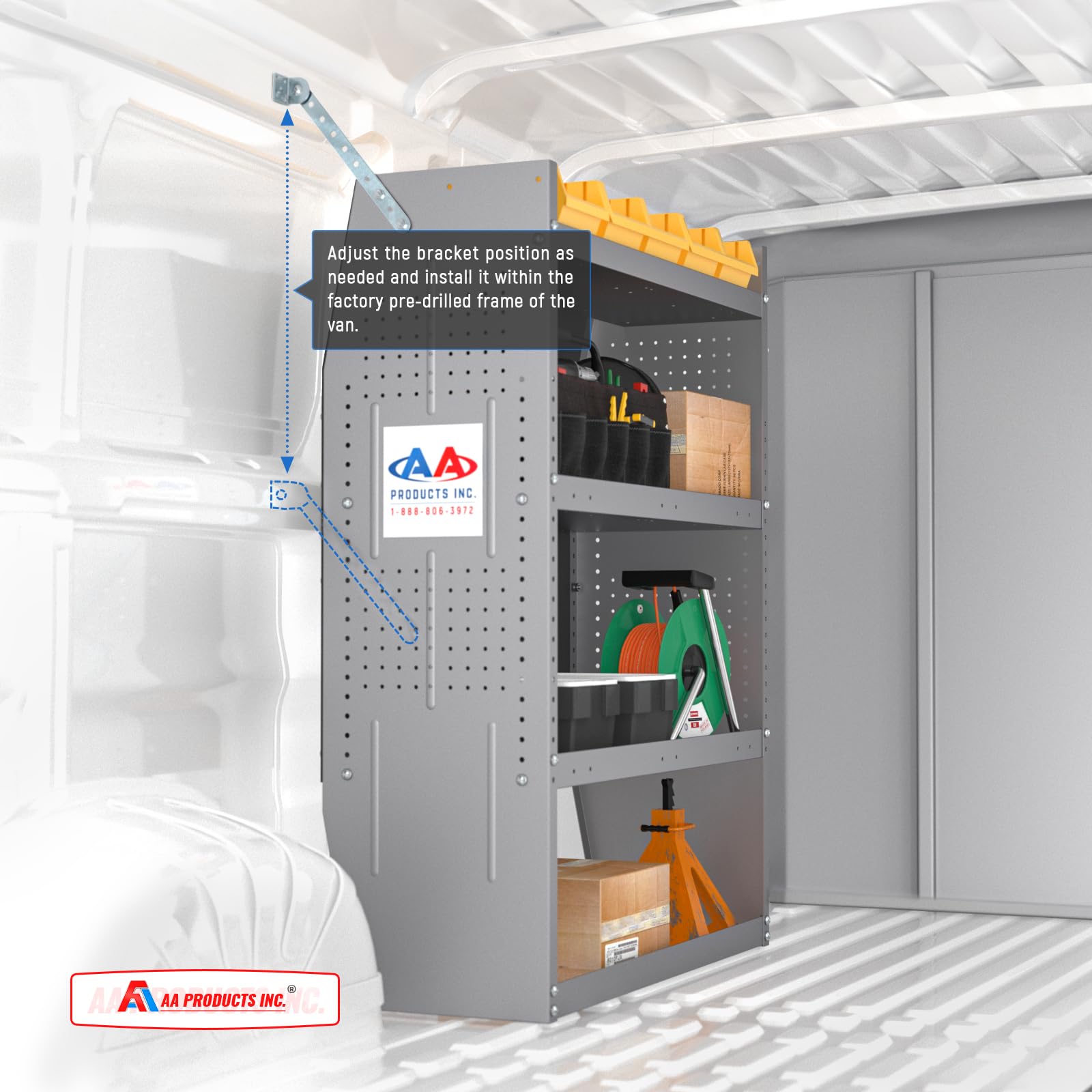 AA Products Inc. SH-4303 Steel Van Shelving Storage System Fits for NV200, Transit Connect 2014+ and Chevy City Express, Contoured Shelving Unit, 32" W x 43" H x 13" D
