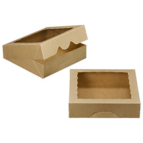 ONE MORE 10inch Natural Kraft Bakery Pie Boxes With PVC Windows,Large Cookie box 10x10x2.5inch 12 of Pack (Brown,12)