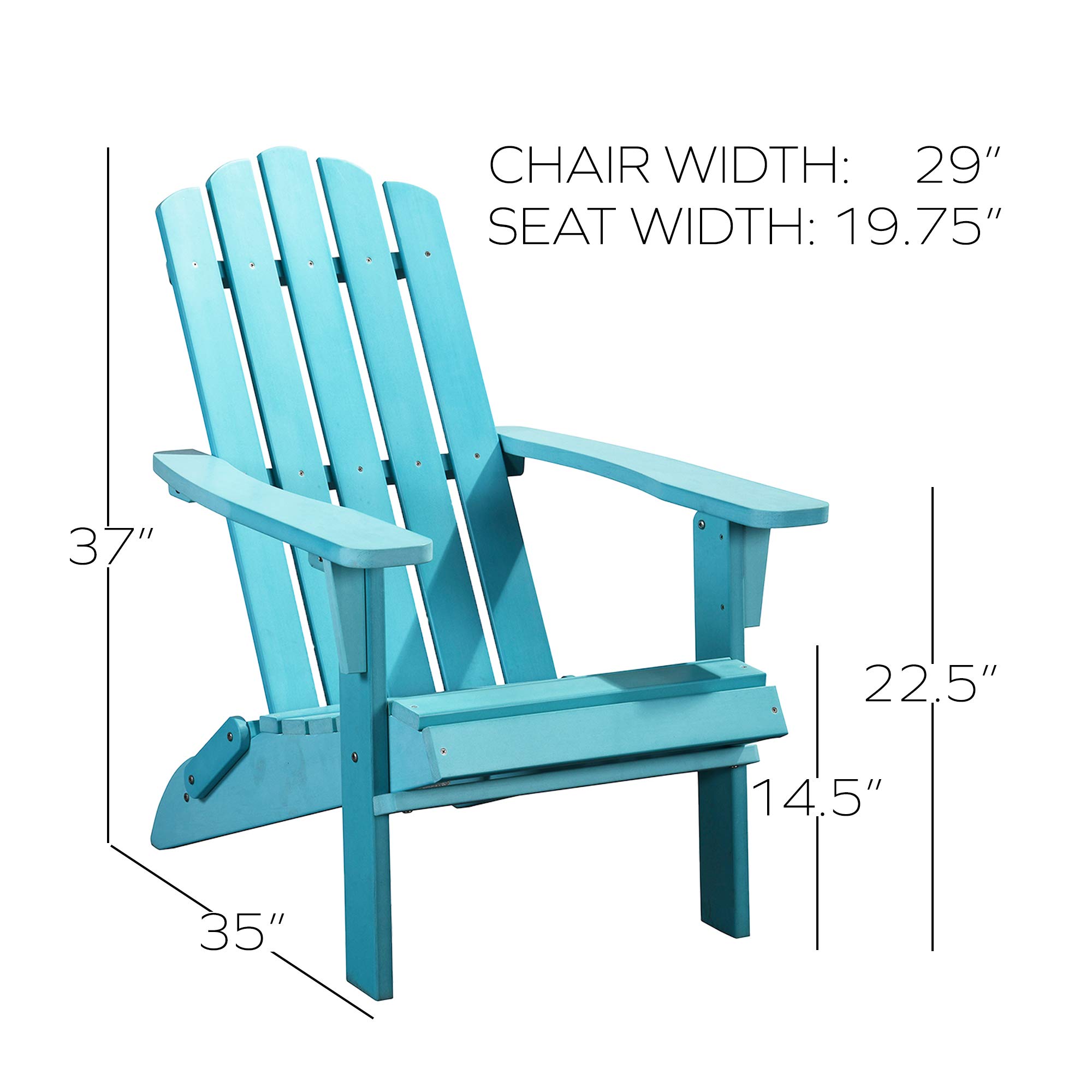 PolyTEAK Folding Adirondack Chair, Premium Weather Resistant Poly Lumber, Outdoor Patio Furniture, Up to 300 lbs, Plastic Adirondack Chairs for Patio Garden Fire Pit (Classic, Blue)