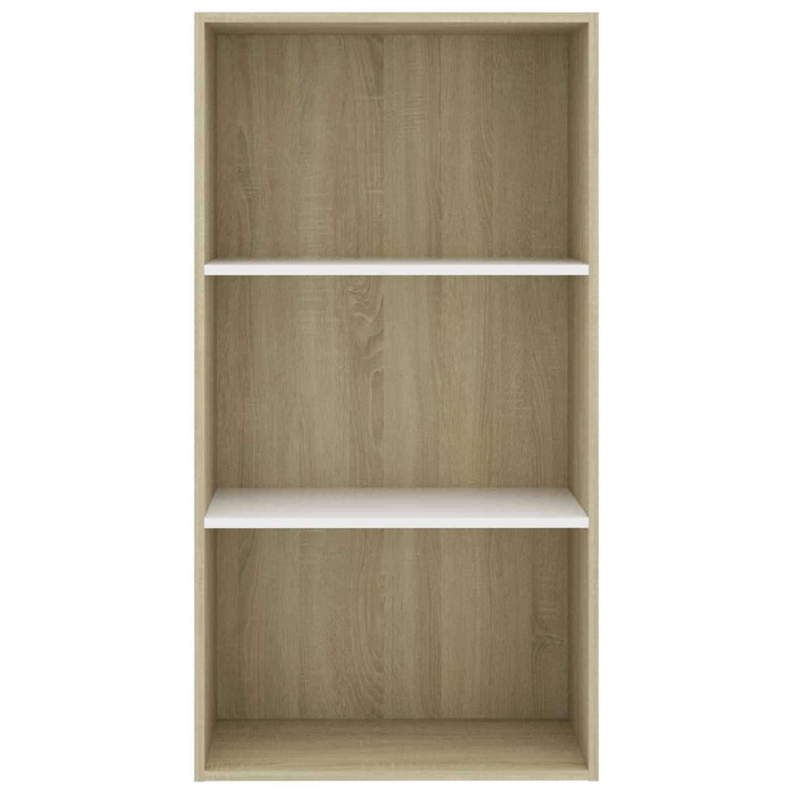 Camerina 3-Tier Book Cabinet 3 Tier Shelf Organizer Bedroom Storage and Organization Corner Book Shelf Office Open Bookshelf White and Sonoma Oak 23.6"x11.8"x44.9" Engineered Wood