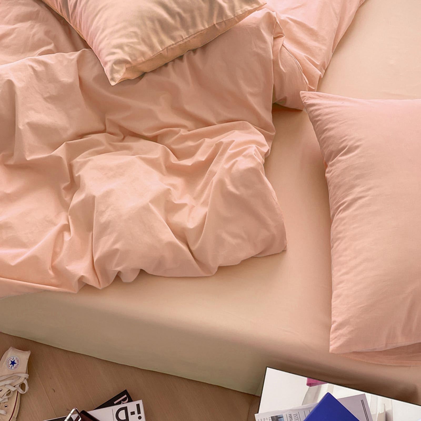 Nanko Peach Coral King Size Comforter Set, Soft Microfiber Down Alternative Duvet Insert, Modern Farmhouse Neutral Spring Decor Bedding Sets Bed in a Bag for Women Men Teen Girls, 104 x 90 inch 3pcs