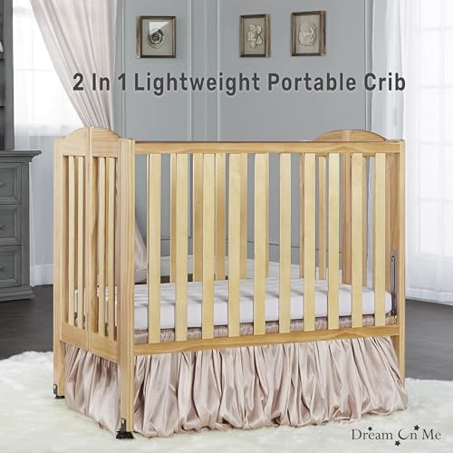Dream On Me 2 in 1 Portable Folding Stationary Side Crib in Natural, Greenguard Gold Certified , 40x26x38 Inch (Pack of 1)