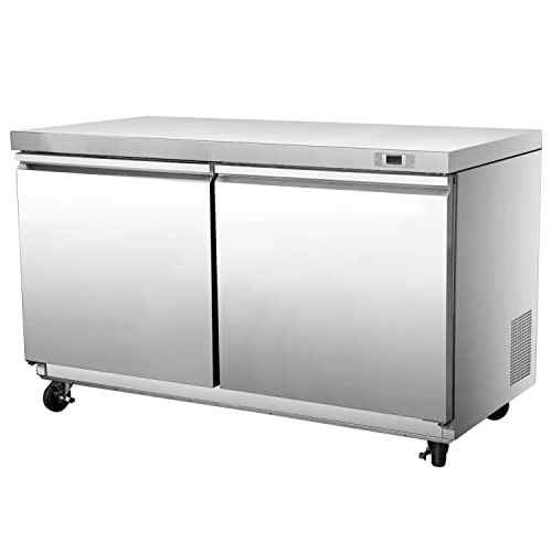 DUURA DUR48 Commercial Undercounter Refrigerator with 2 Self Closing Stainless Steel Doors Swivel Casters and Heavy Duty Epoxy Coated Wire Shelf, 11.1-Cu.Ft, Metallic