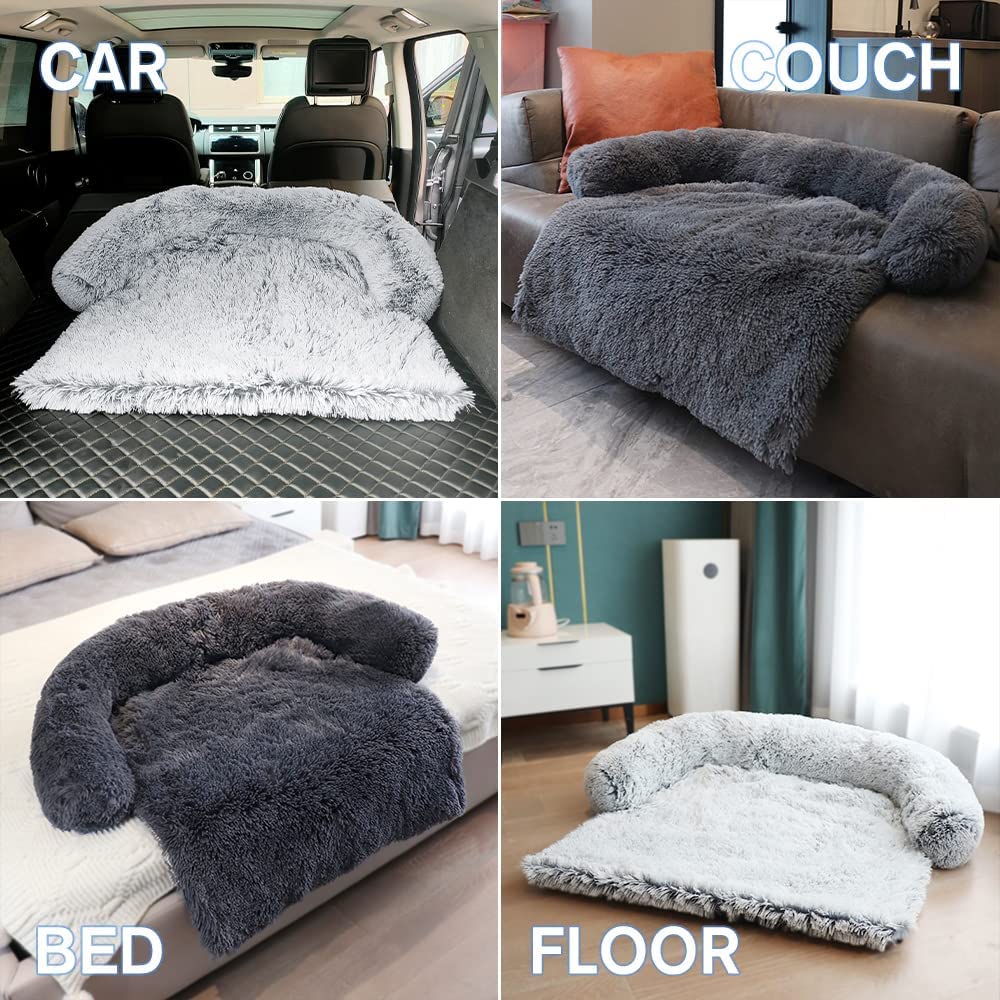 Berocia Calming Dog Bed Soft Fluffy Plush Dog Mat for Sofa Couch Pet Furniture Protector with Washable Cover for Large Medium Small Dogs Cats Puppy Thick Blanket Cushion Kennel with Nonskid Bottom
