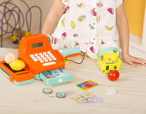 Battat - Interactive Kids Cash Register with Scanner & Sounds - 26-Piece Pretend Play Shopping Set with Light-Up Scanner, Play Money & Card - Educational Toy for Learning & Fun - Ages 3+