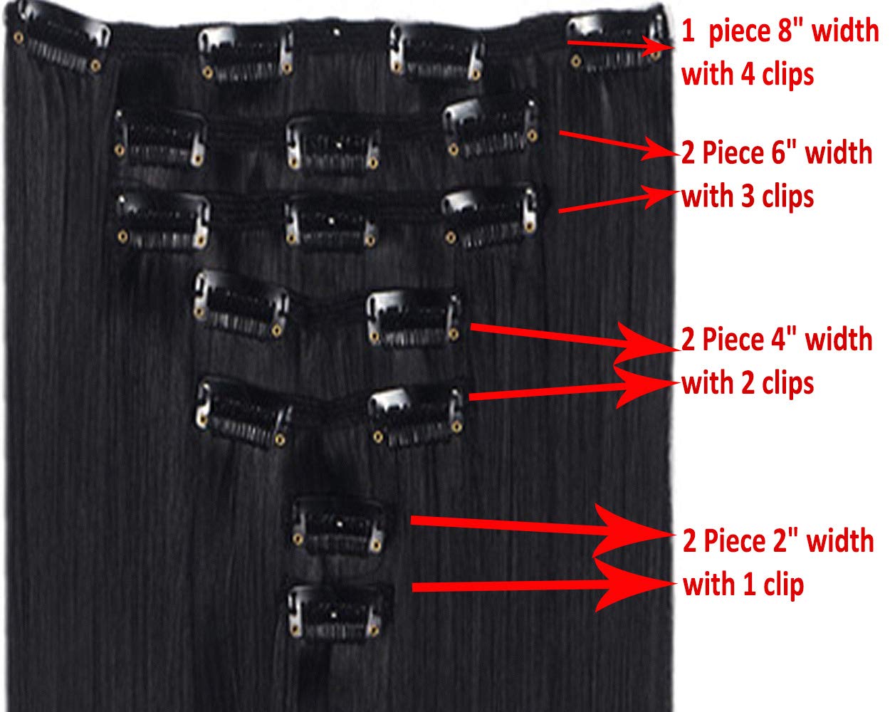 Lelinta 7Pcs 16 Clips 24 Inch Wavy Curly Full Head Clip in on Double Weft Hair Extensions, Dark Black, 24 Inch