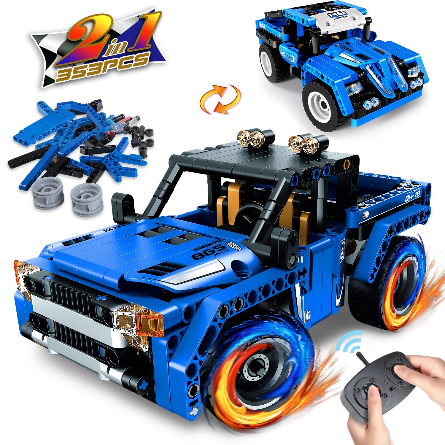 Kidpal STEM Building Toys for 6-12 Year Old Boys, 2-in-1 Technic Remote Control Car Building Kits for Kids 8-12, Erector Set Pickup Truck Build Set Model for 6 7 8 9 11 12+ Years Old Boys Girls