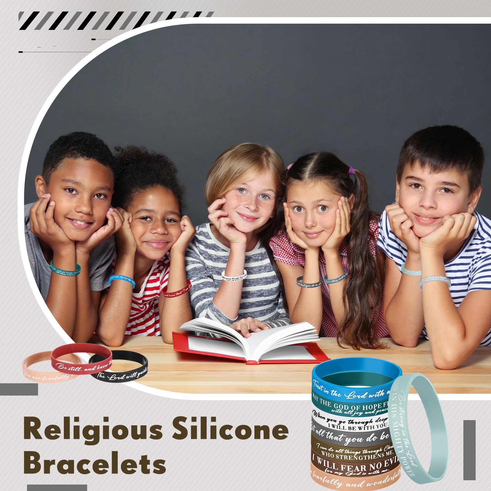 Ecation Bible Verses Bracelets Bulk Scripture Silicone Bracelets Inspirational Motivational Quote Rubber Wristbands Christian Bracelets for Women Men Easter Carnival Party Favors(48 Pcs,Classic)