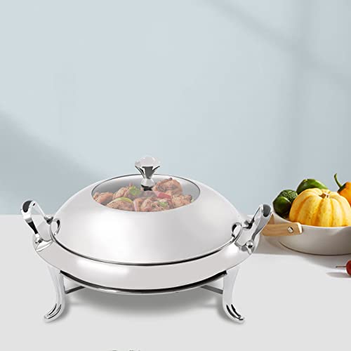 Chafing Dish Stainless Steel Round Durable Buffet Warmer Tray Durable Frame with Lid and 3L/3.17Qt Chafing Fuel Holder for Kitchen Party Dining Buffet-Without Water Pan
