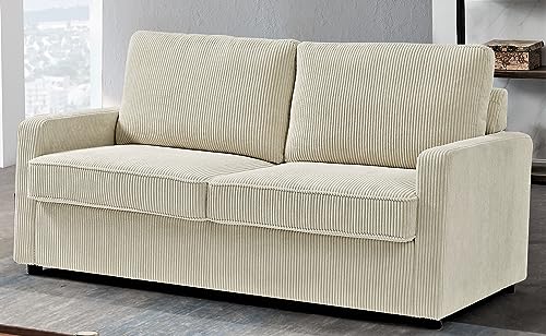 Container Furniture Direct Reversible Sleeper Sofa with Memory Foam Mattress, Comfortable and Durable Queen Size Bed Couch for Living Rooms, Upholstered with Corduroy Fabric, 70" Wide, Ivory