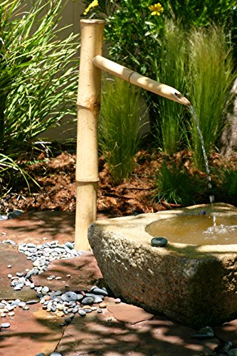 Bamboo Accents 36” Tall Outdoor Water Fountain with Pump, Easy Install in Pond or Garden, Handmade Smooth Natural Split-Resistant Bamboo
