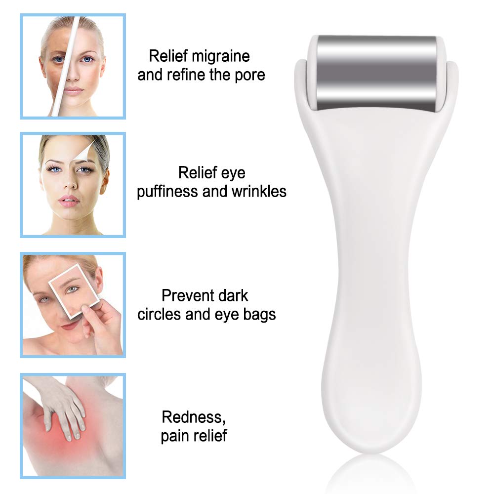 Ice Roller for Face & Eye,Puffiness,Migraine,Pain Relief and Minor Injury,Skin Care Products Stainless Steel Face Massager Ice Roller Massager (White)
